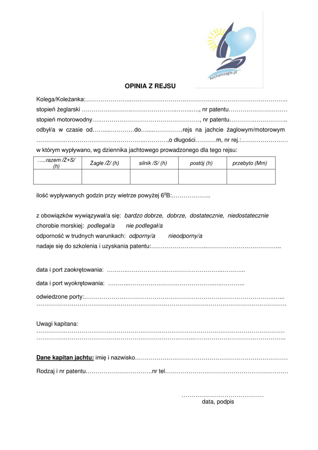 Opinia z rejsu – czyli dokumentowanie stażu morskiego - kocham-zagle.pl